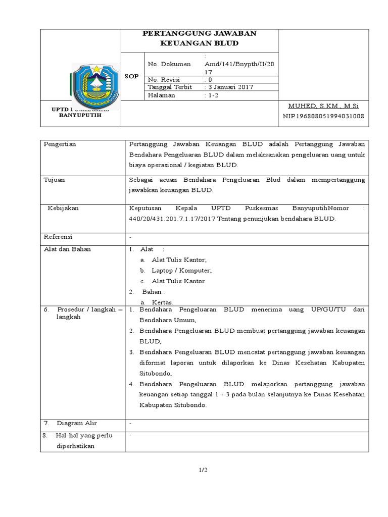Sop Pertanggung Jawaban Keuangan Blud Fix | PDF
