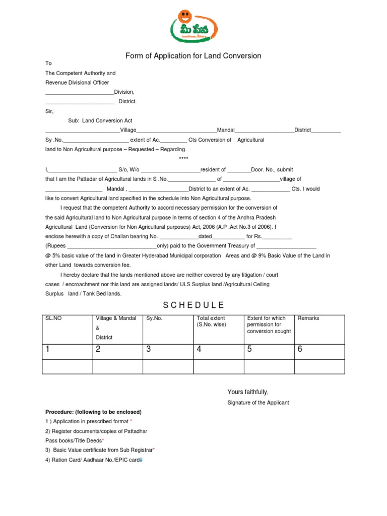 Land Conversion Application Form Template | PDF | Common Law | Social ...