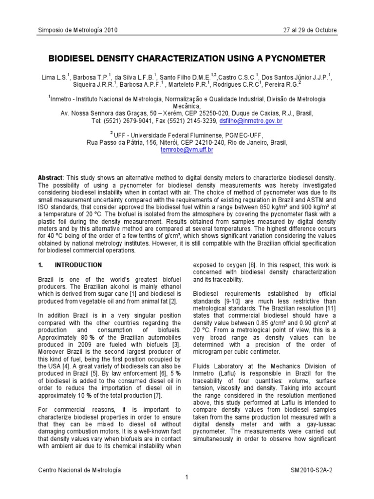 Biodiesel Density PDF | Download Free PDF | Density | Biodiesel