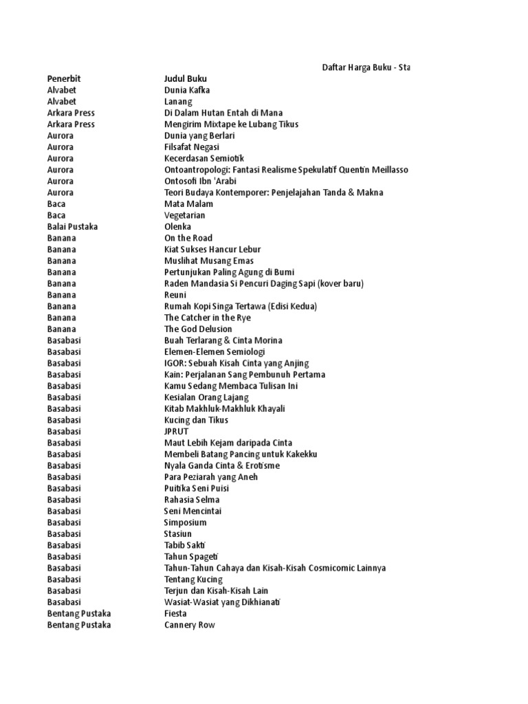 Daftar Harga Buku | PDF