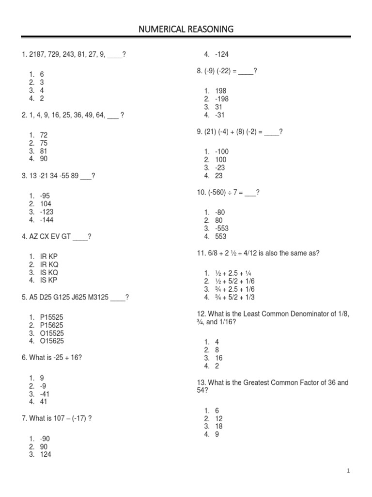 Numerical Reasoning | PDF | Odds | Fraction (Mathematics)