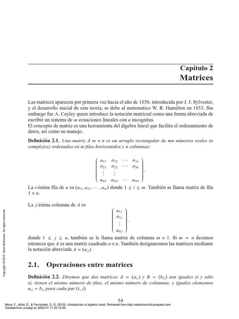 Introducción Al Álgebra Lineal - MATRICES | PDF | Sistema de ecuaciones ...