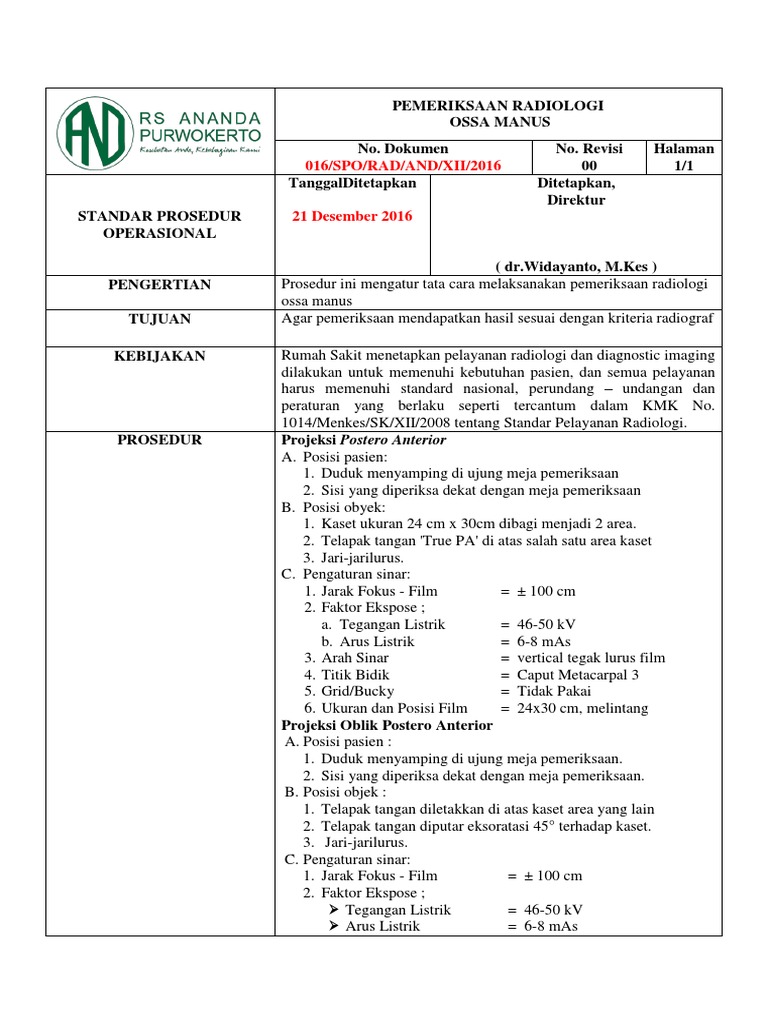 Spo Rad - 16 Pemeriksaan Radiologi Manus | PDF