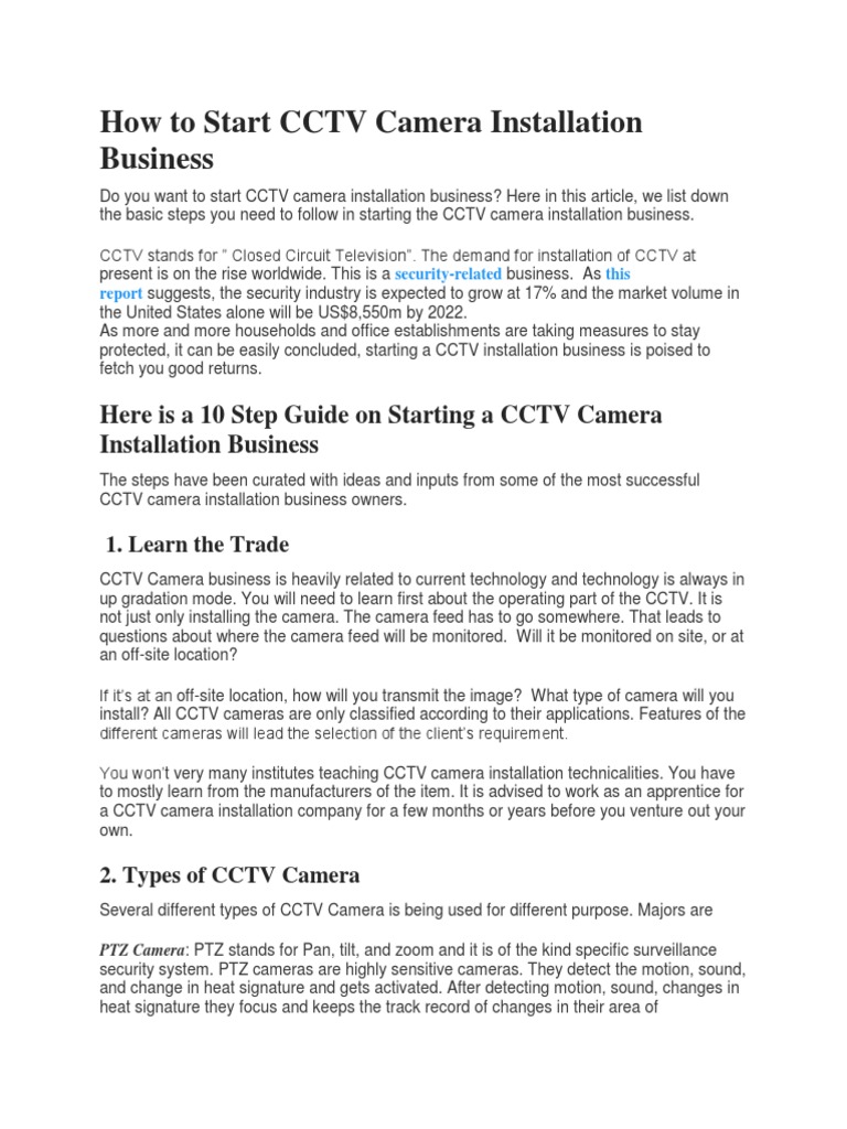 How To Start CCTV Camera Installation Business | PDF | Closed Circuit ...