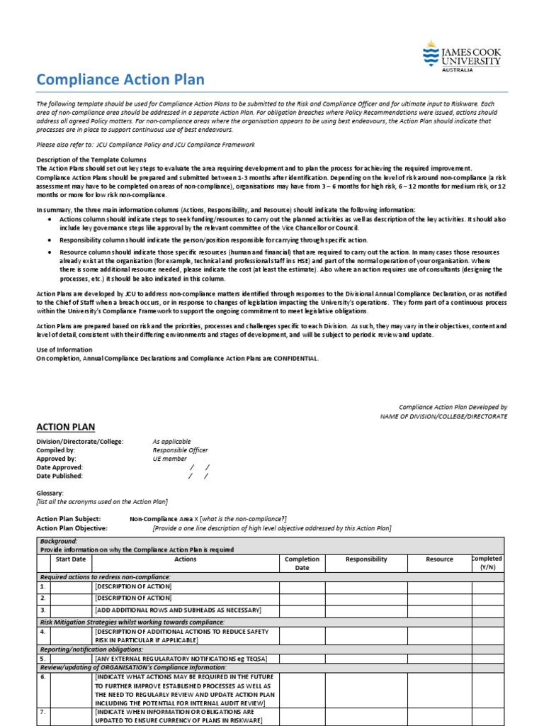 Compliance Action Plan | PDF | Regulatory Compliance | Risk