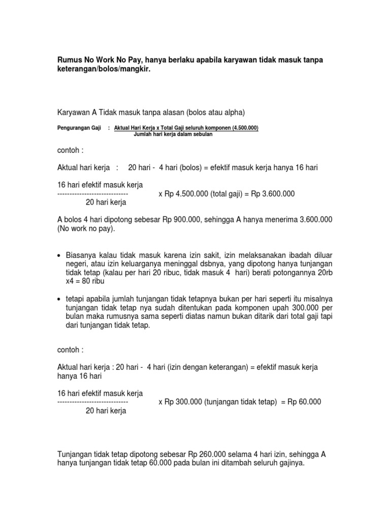 Rumus No Work No Pay | PDF