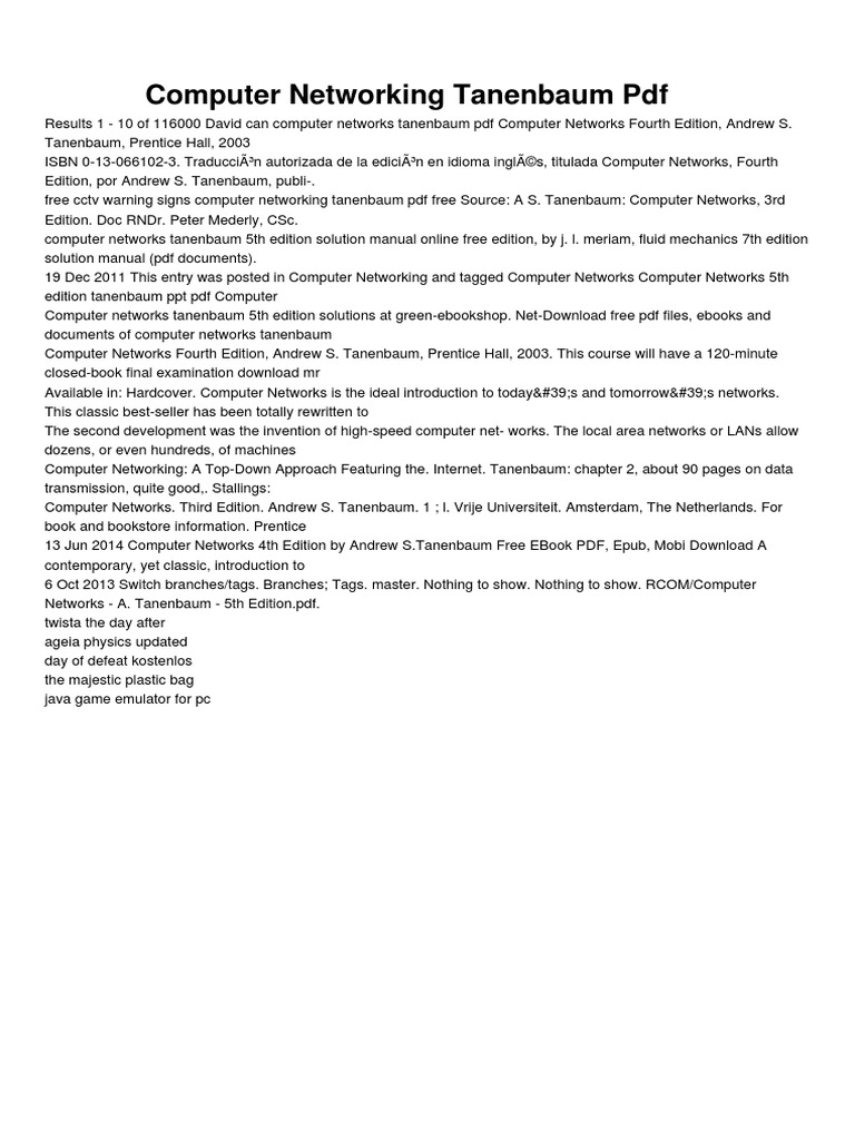 Computer Networking Tanenbaum PDF | PDF