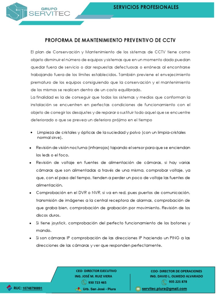 Proforma de Mantenimiento Preventivo de CCTV | PDF | Informática y ...