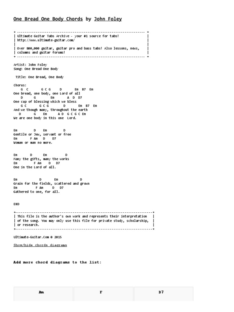 One Bread One Body Chords | PDF | Musical Compositions | Entertainment ...