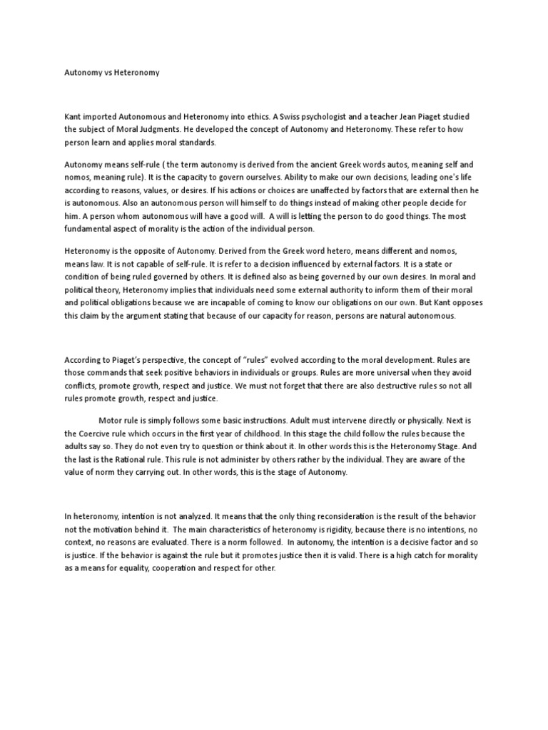 Autonomy Vs Heteronomy | Download Free PDF | Autonomy | Morality