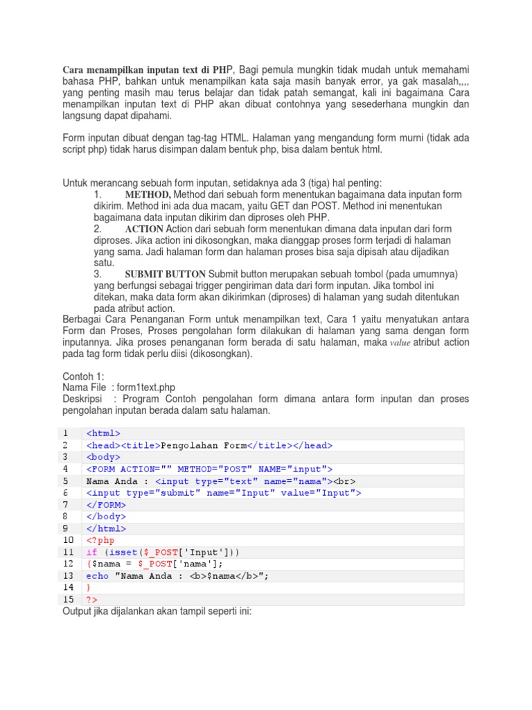 Cara Menampilkan Inputan Text Di PHP | PDF