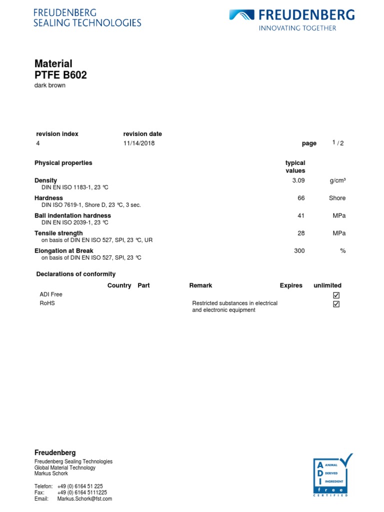 Materialdatasheet Ptfe b602 | PDF | Applied And Interdisciplinary ...