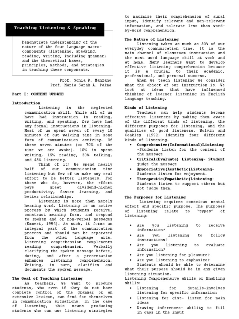 Teaching Effective Listening Skills | PDF | Fluency | Speech
