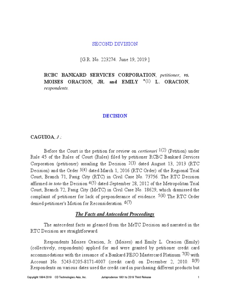 RCBC Bankard Case | PDF | Affidavit | Complaint