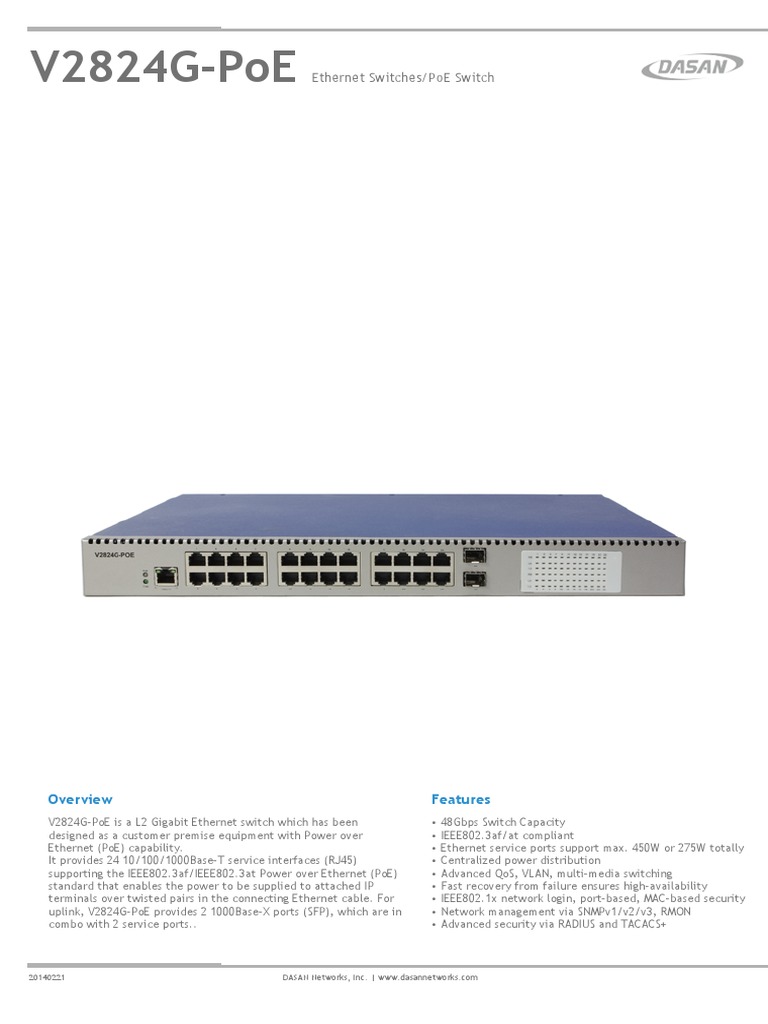 DASAN ONU V2824G-PoE - 20140221222049 | PDF | Network Switch | Ethernet
