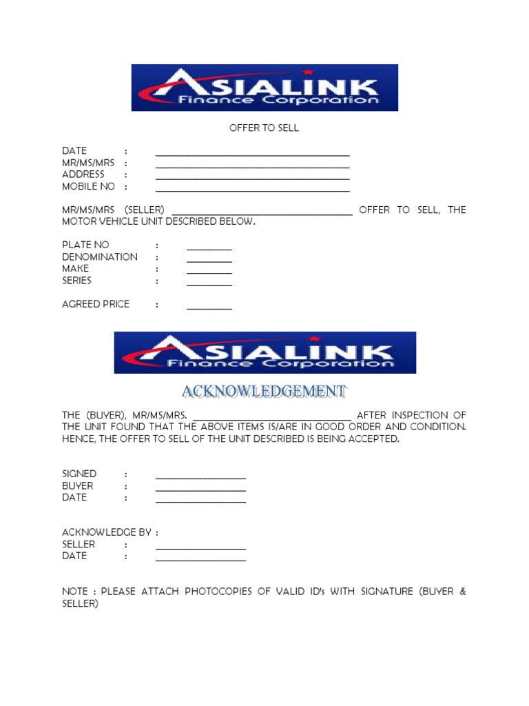 OFFER TO SELL NEW Asialink 1 | PDF
