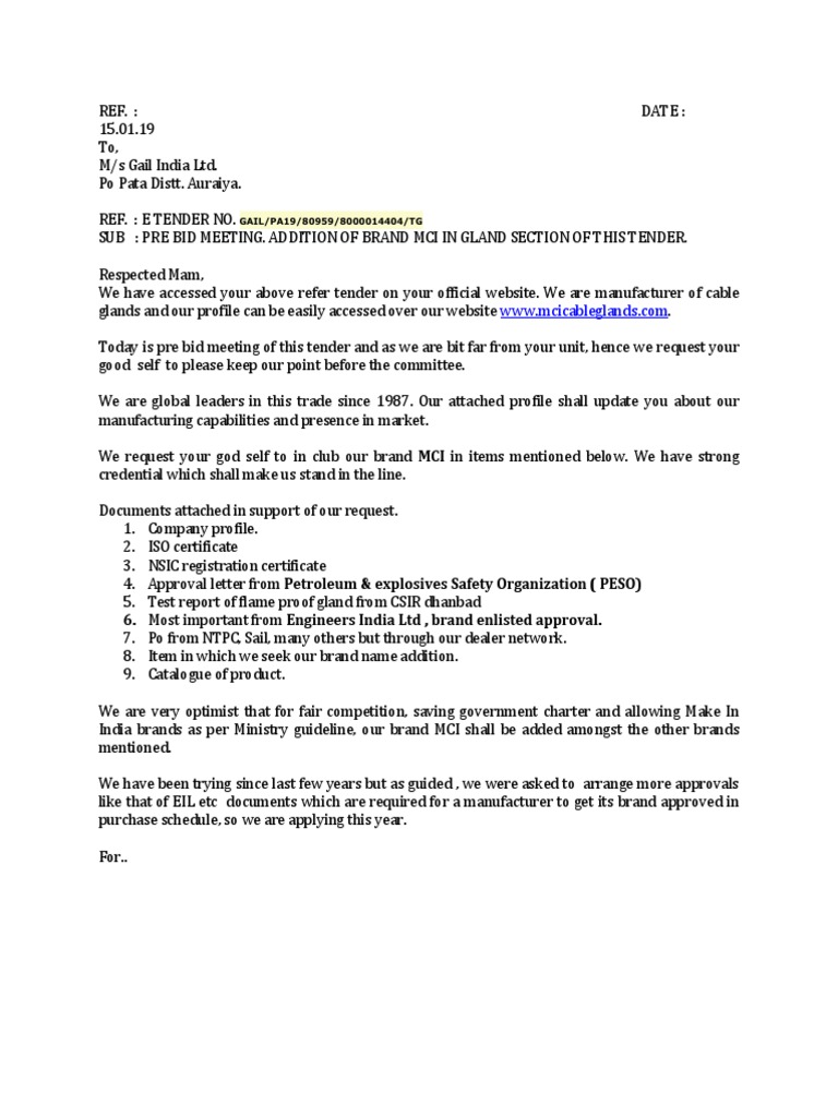 Pre Bid Meeting Request | PDF