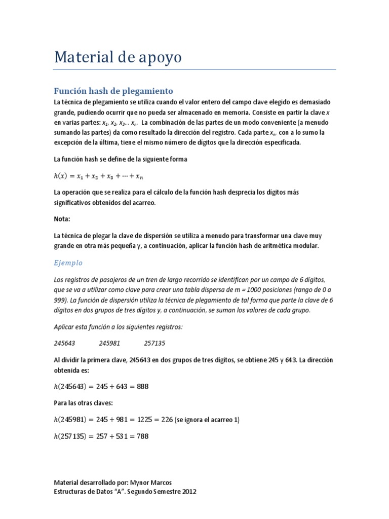 Material de Apoyo Hash | PDF | Algoritmos y Estructuras de Datos | Algoritmos