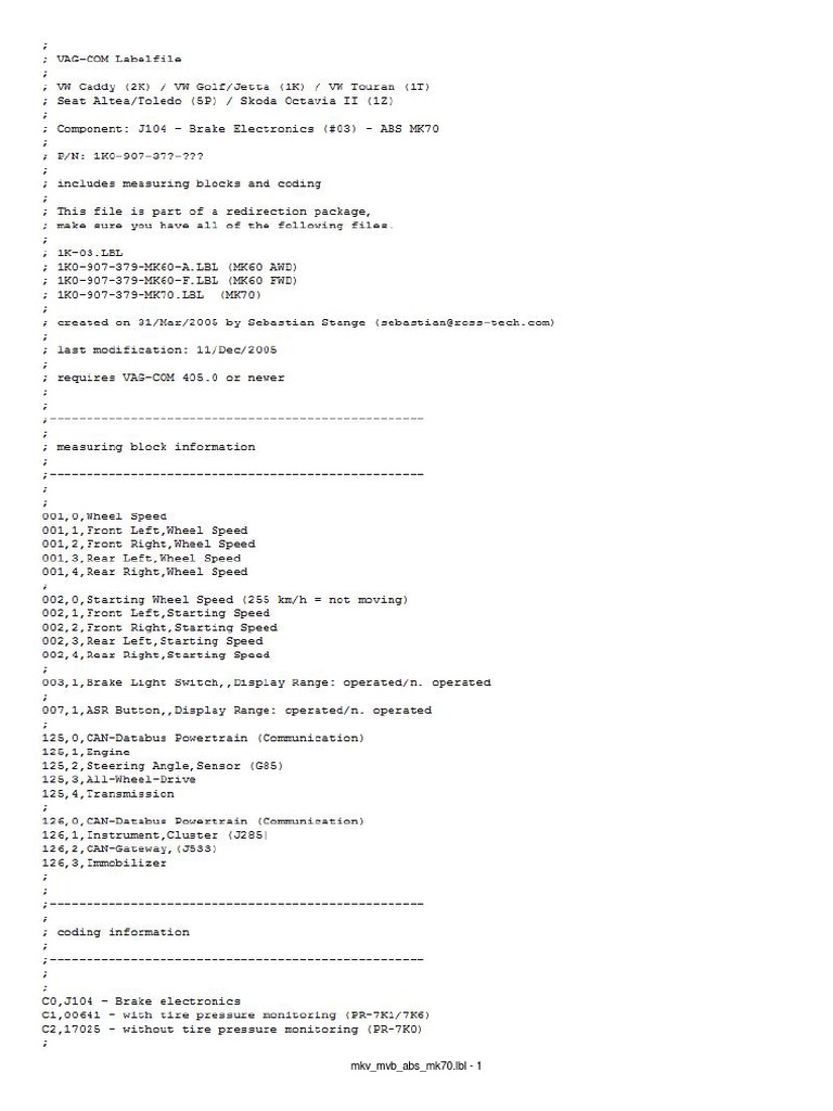 Golf Mk5 MVB Abs Mk70 | PDF