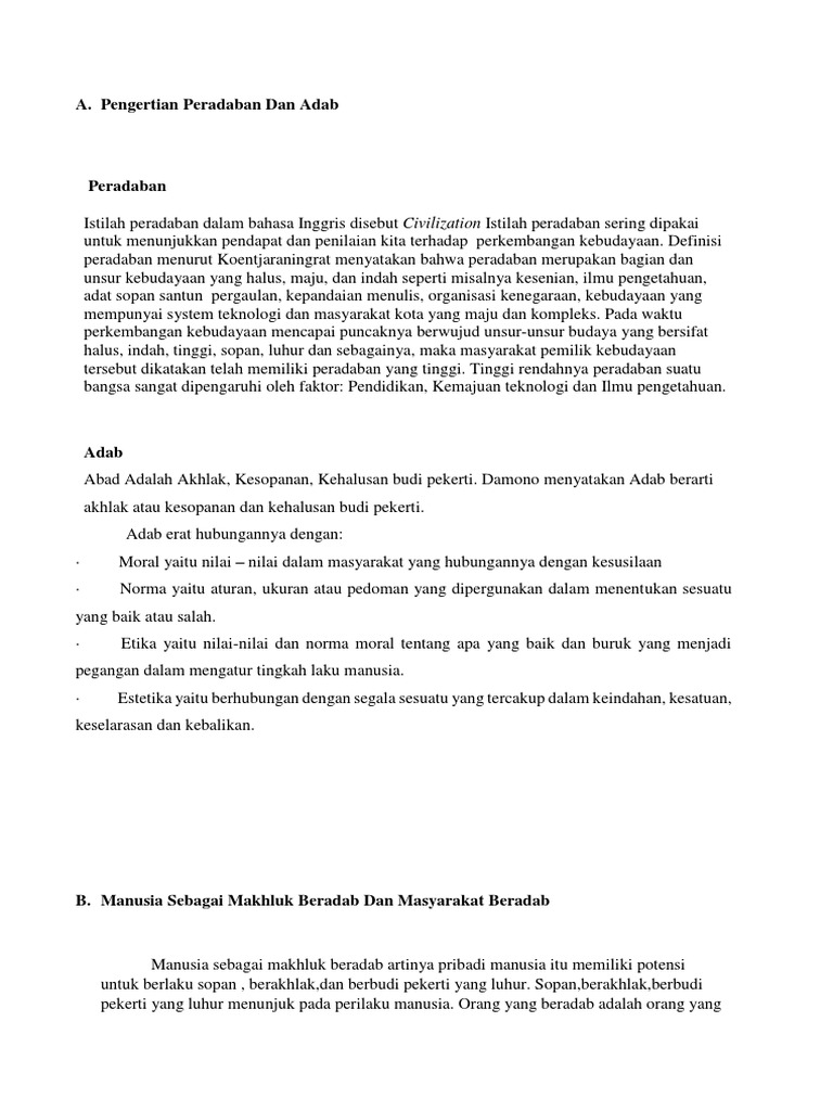Pengertian Peradaban Dan Adab | PDF