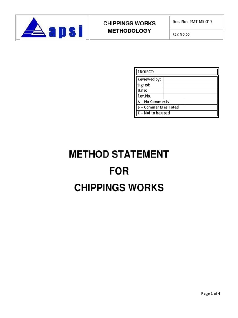 PMT-MS-018 Rev.00 - Method of Statement For Chpping and Coring Wworks | PDF | Quality Assurance ...
