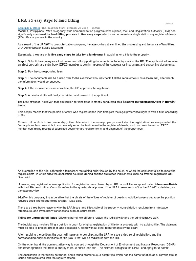 How To Register For Land Titles | PDF | Mortgage Law | Deed