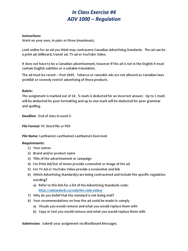 ADV 1000 - in Class Exercise #4 | PDF