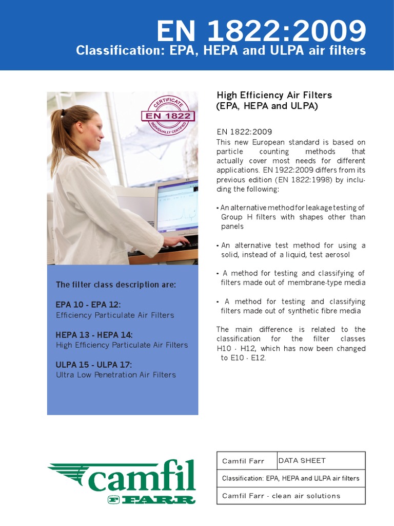 EN 1822:2009 Air Filter Classifications | PDF | Filtration | Unit ...