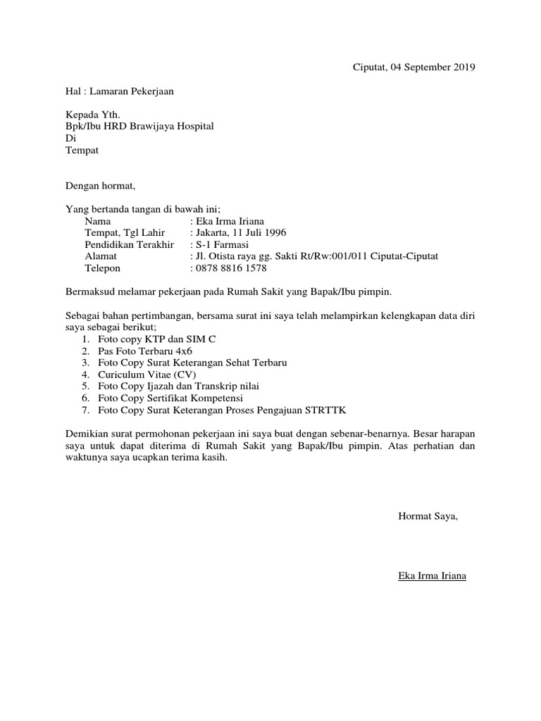 SURAT LAMARAN KERJA Eka | PDF