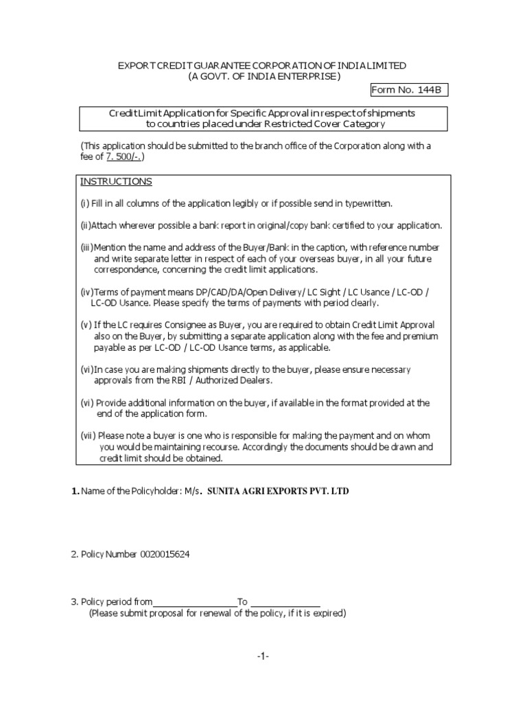 Form 144 B | PDF | Insurance | Credit