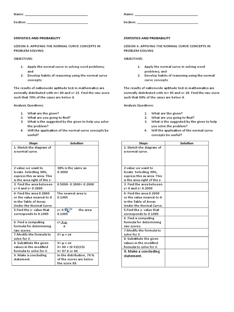 Applying The Normal Curve Concepts in Problem Solving | PDF | Normal Distribution | Curve
