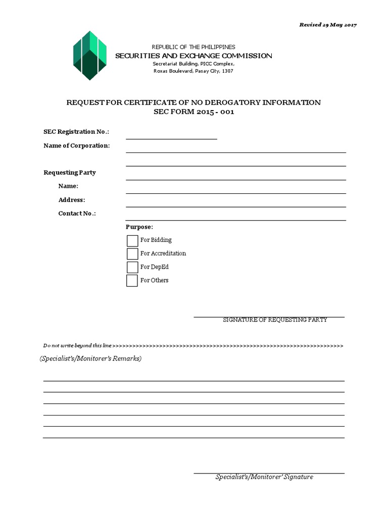 SEC Form 2015 001 Revised2 PDF | PDF