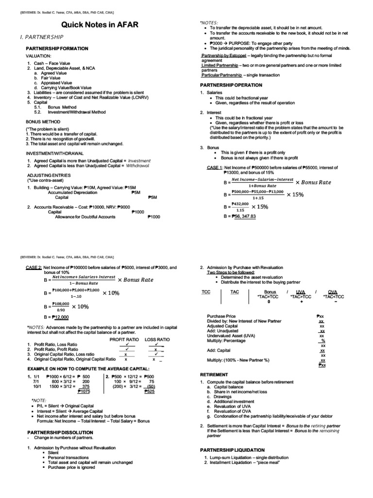 Afar Notes by DR Ferrerpdf PDF | PDF | Revenue | Partnership