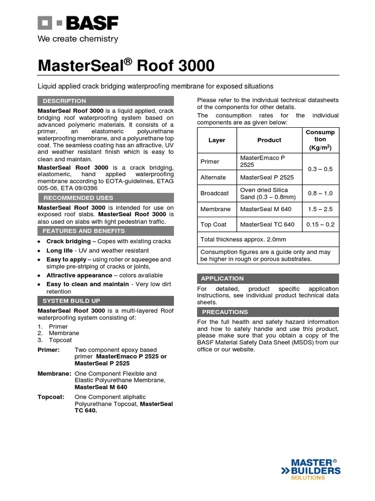 Basf Masterseal Roof 3000 Tds | PDF | Roof | Polyurethane