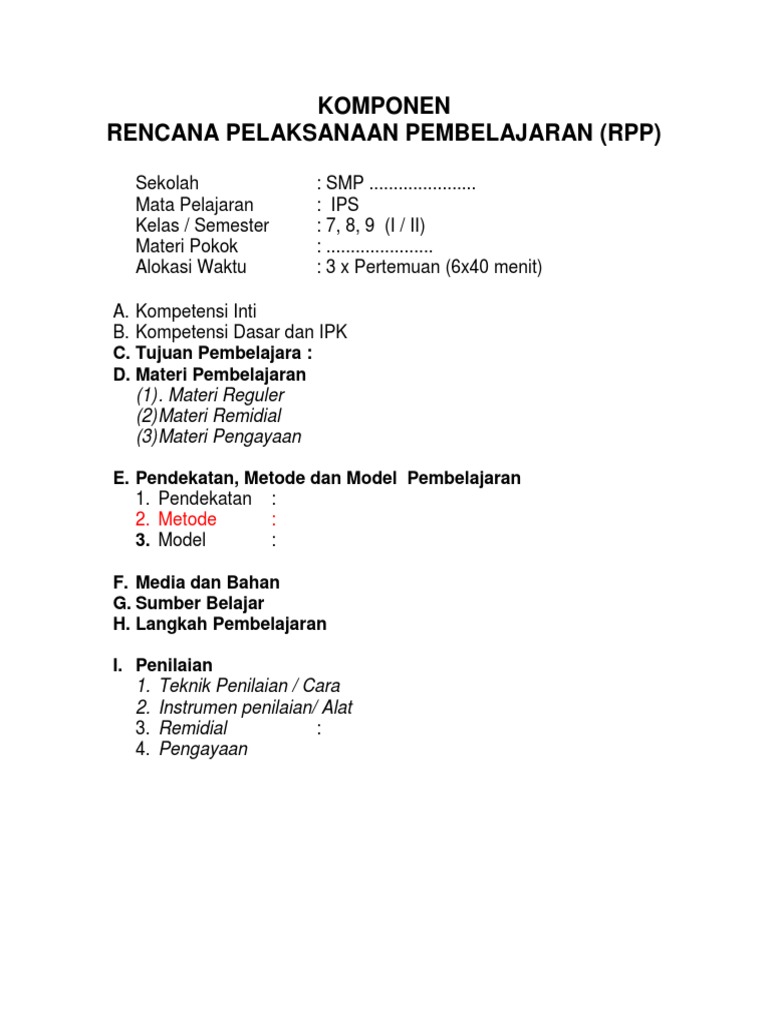 FORMAT RPP K13 REVISI LENGKAP Final | PDF
