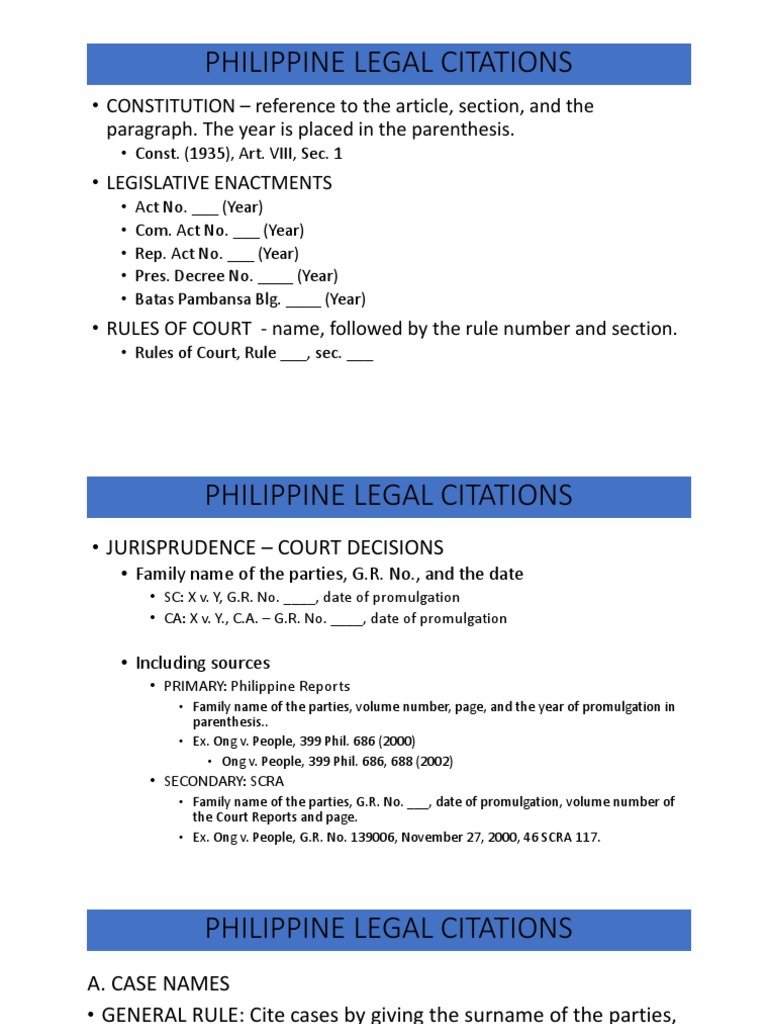 Philippine Legal Citation | PDF | Citation | United States Courts Of ...