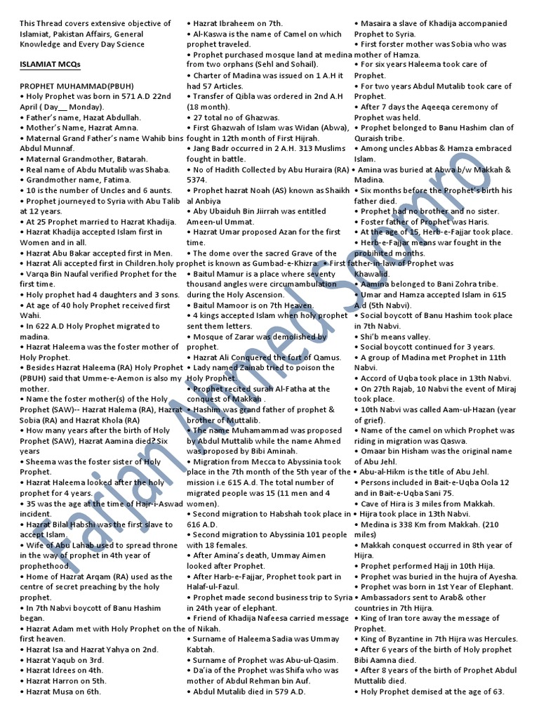 One Liner Notes by Farjan PDF | PDF | Ali | Muhammad