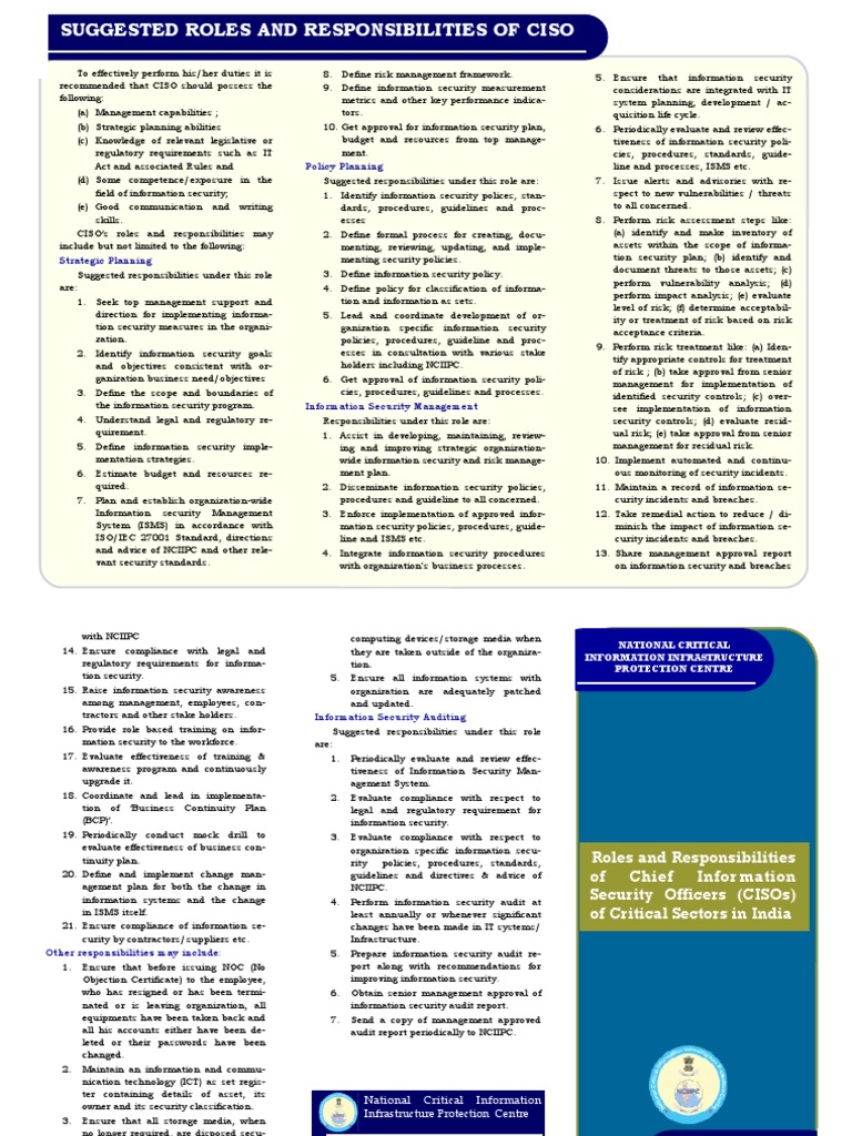 CISO Roles & Responsibilities Guide | PDF | Information Security | Risk ...