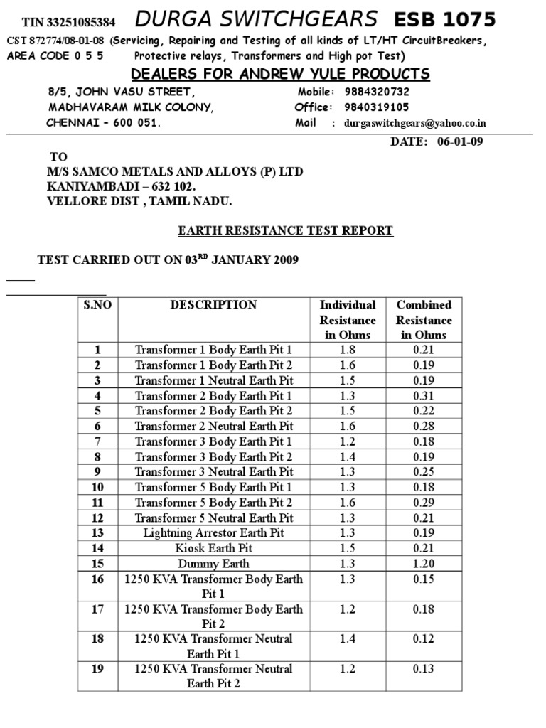 Earth Pit Test Report | PDF | Building Engineering | Metals