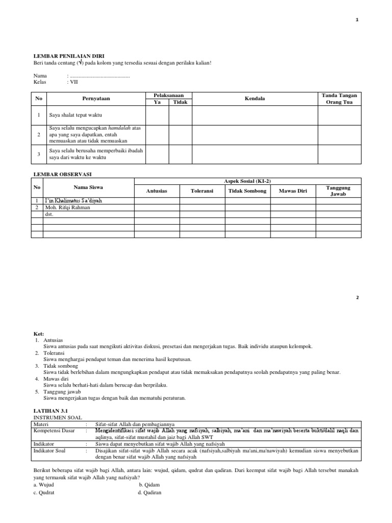 Contoh Lampiran Instrumen Soal-2 | PDF