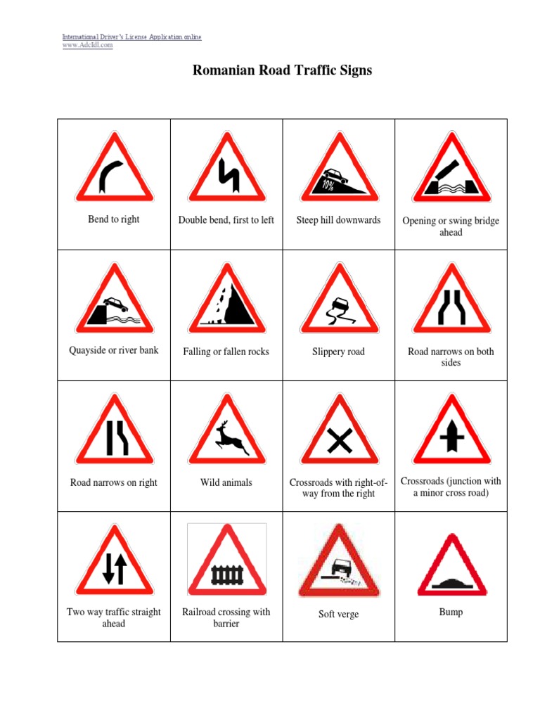 Romanian Road Traffic Signs Overview | PDF | Traffic | Intersection (Road)