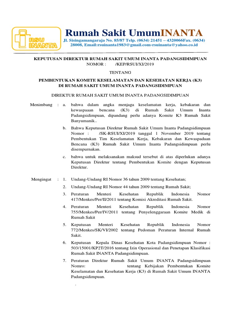 023 - SK Pembentukan Komite Keselamatan Dan Kesehatan Kerja (K3) | PDF