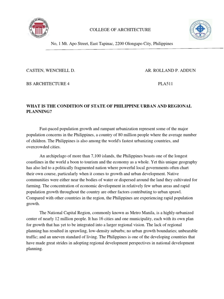 What Is The Condition of State of Philippine Urban and Regional ...
