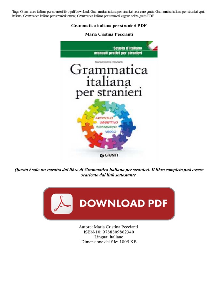 Grammatica Italiana Stranieri Maria Cristina Peccianti 6CIKJ4DG72 PDF | PDF