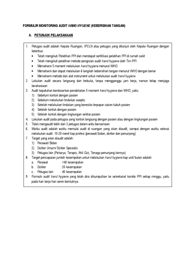 Panduan Audit Kebersihan Tangan PPI | PDF