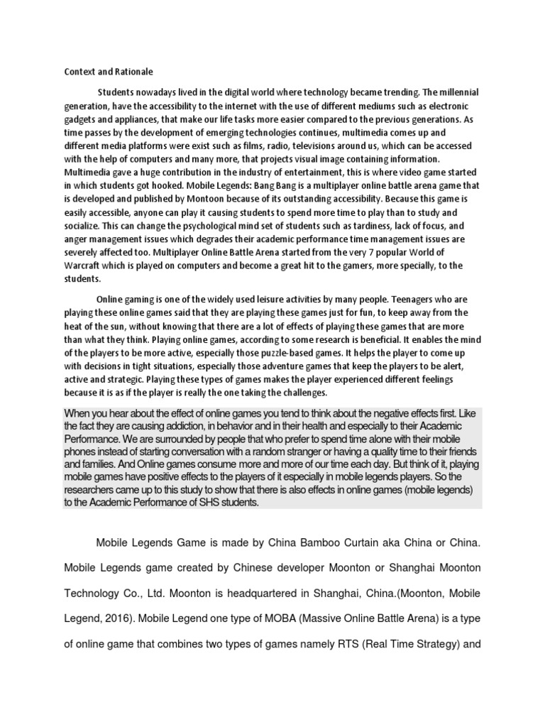 Context and Rationale | Download Free PDF | Video Games | Questionnaire