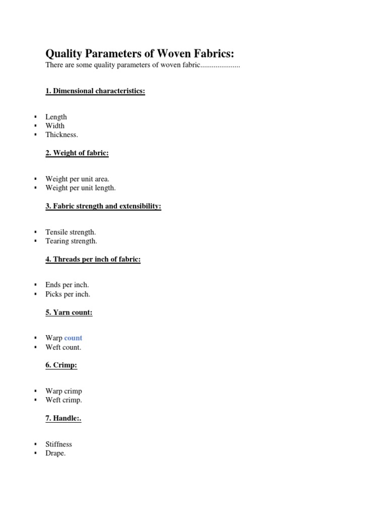 Quality Parameters of Woven Fabrics | PDF