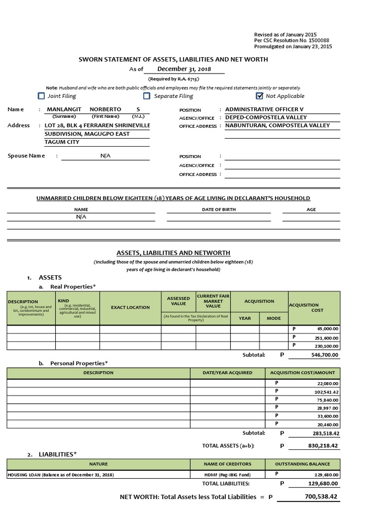 Notarized SALN of Norberto Manlangit | PDF | Identity Document | Government