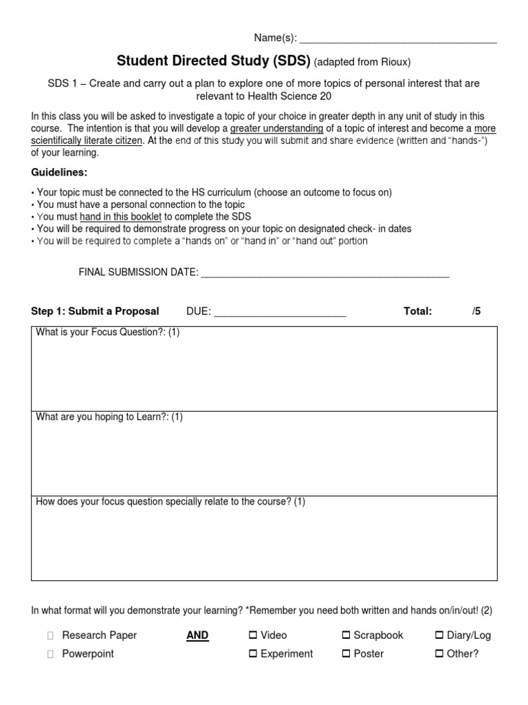 Student Directed Study Fall 2019 Hs 20 | Download Free PDF | Attention ...