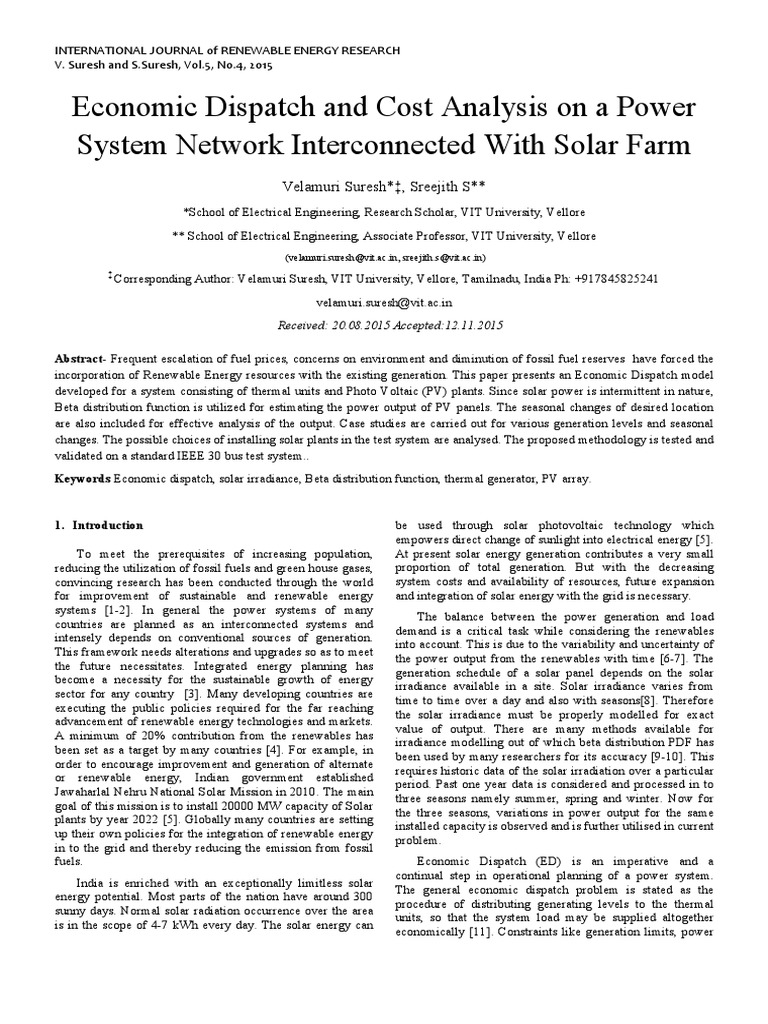 Economic Dispatch and Cost Analysis On A Power System Network ...